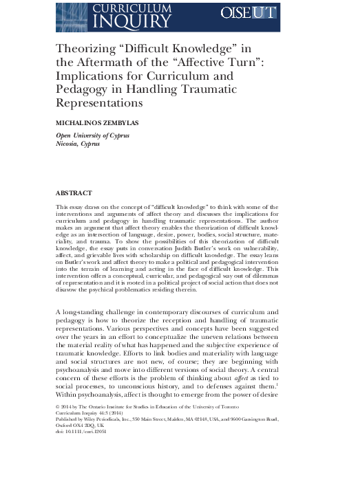 (PDF) Theorizing “Difficult Knowledge” in the Aftermath of the ...