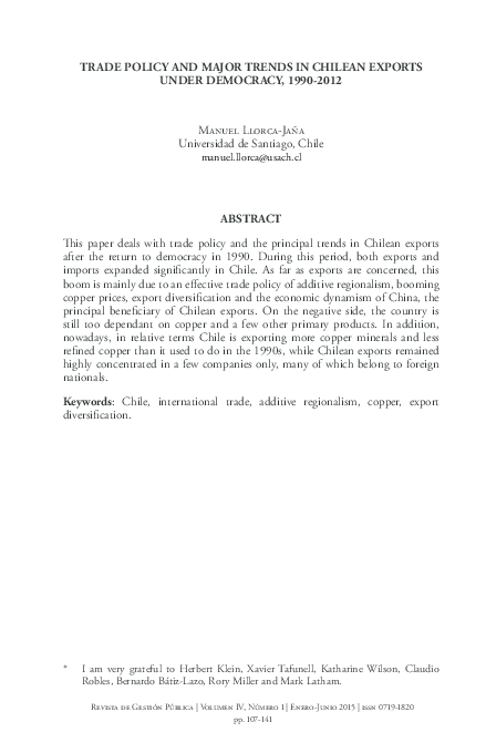 Manuel Llorca-Jaña, ‘Trade policy and major trends in Chilean exports ...
