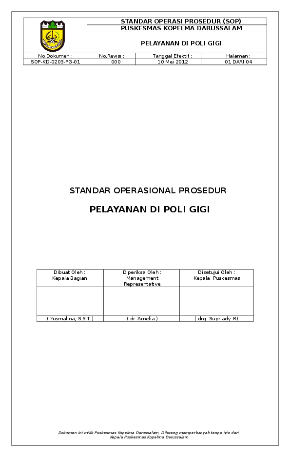 (DOC) 01 SOP Pelayanan Poli Gigi