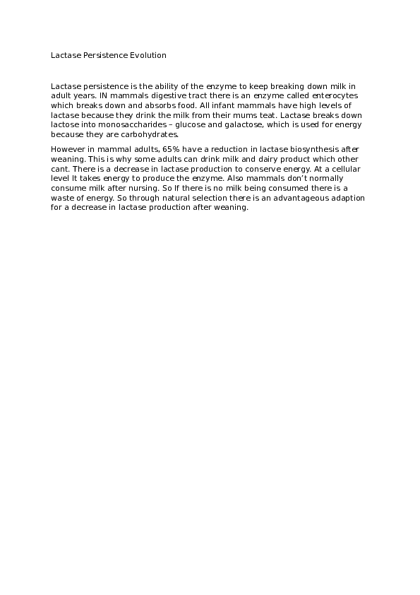 (DOC) Lactase Persistence Evolution