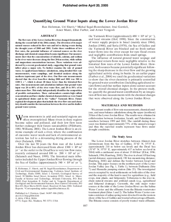 (PDF) Quantifying Ground Water Inputs along the Lower Jordan River