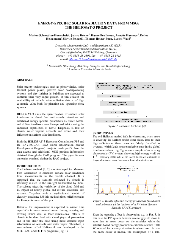 (PDF) Energy-specific solar radiation data from MSG: the Heliosat-3 project