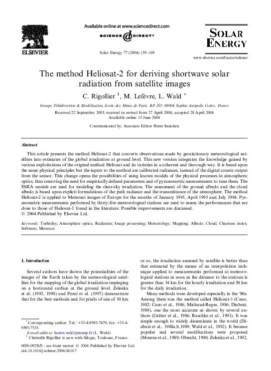 (PDF) The method Heliosat-2 for deriving shortwave solar radiation from ...