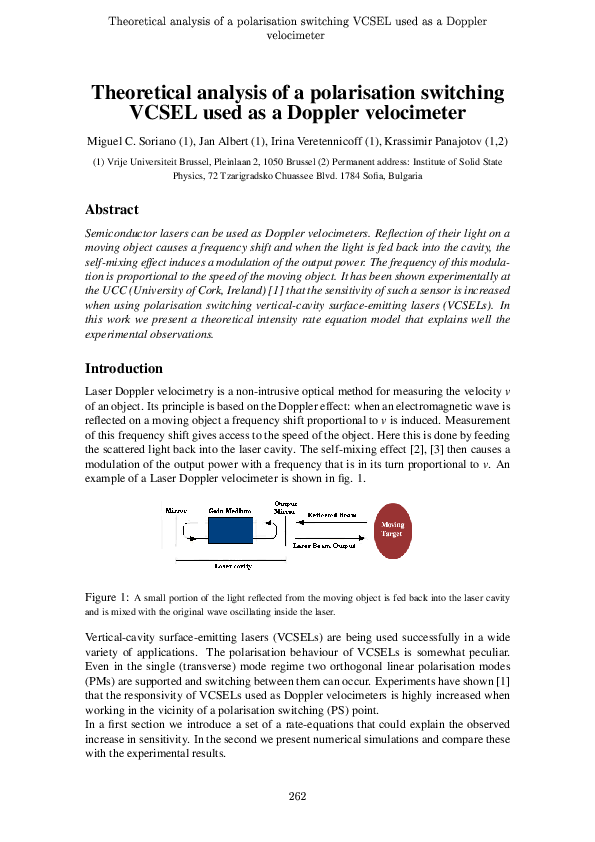 (PDF) Theoretical analysis of a polarisation switching VCSEL used as a ...