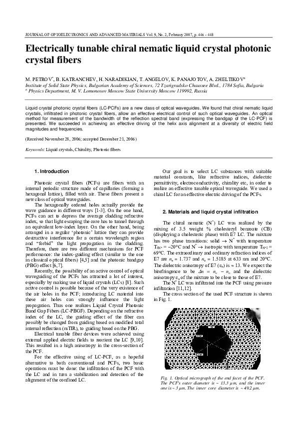 (PDF) Electrically tunable chiral nematic liquid crystal photonic ...