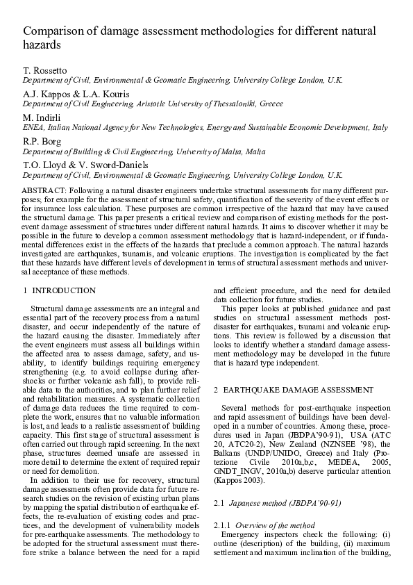 (PDF) Comparison of damage assessment methodologies for different ...