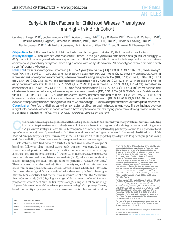 (PDF) Childhood Wheeze Phenotypes Show Less Than Expected Growth in FEV ...