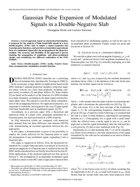 (PDF) Gaussian pulse expansion of modulated signals in a double ...