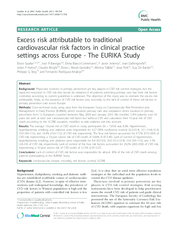 (PDF) Excess risk attributable to traditional cardiovascular risk ...