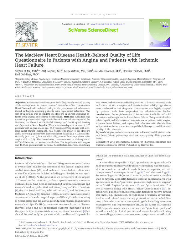 (PDF) The MacNew Heart Disease Health-Related Quality of Life ...