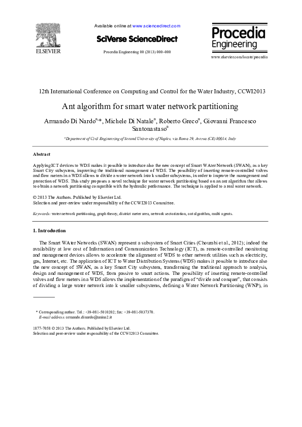 (PDF) Ant Algorithm for Smart Water Network Partitioning