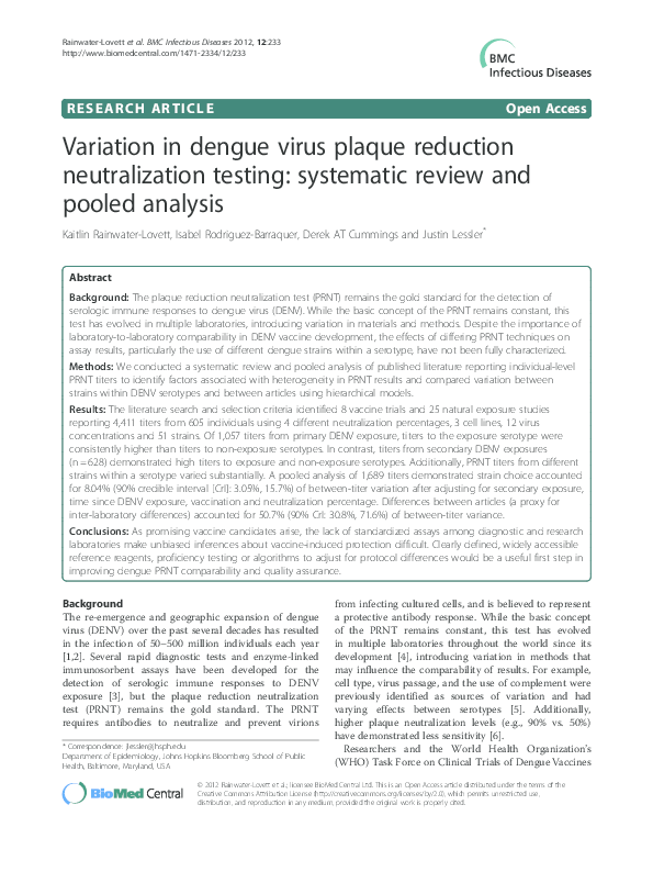 (PDF) Variation in dengue virus plaque reduction neutralization testing ...