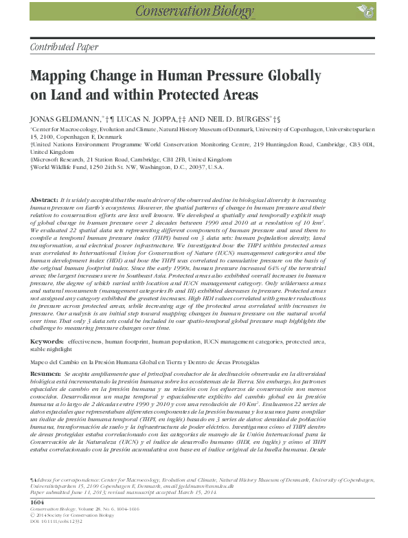 (PDF) Mapping change in human pressure globally on land and within ...