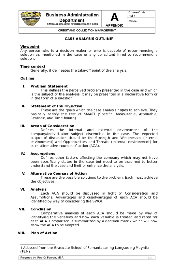 (DOC) Appendix A Case Analysis Outline