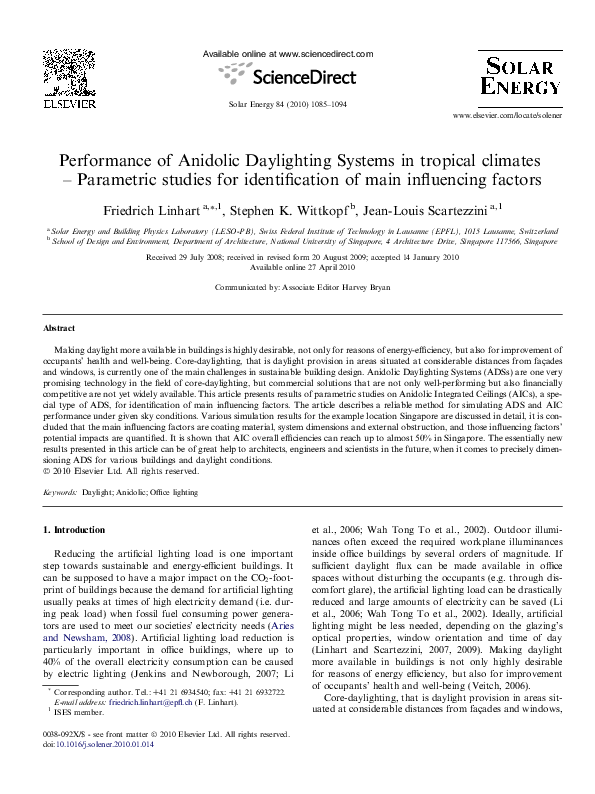 (PDF) Performance of Anidolic Daylighting Systems in tropical climates ...