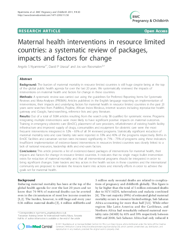 (PDF) Maternal health interventions in resource limited countries: a ...