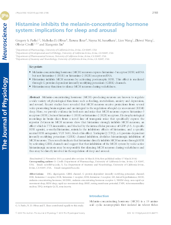 (PDF) Histamine inhibits the melanin-concentrating hormone system ...