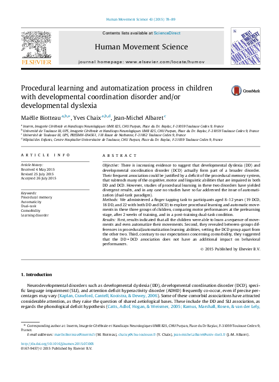 (PDF) Procedural learning and automatization process in children with developmental coordination ...