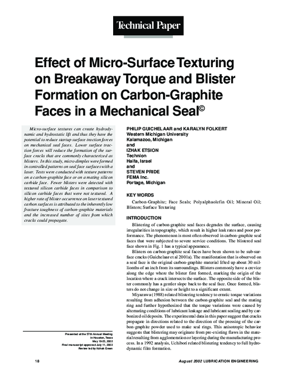 (PDF) Effect of Micro-Surface Texturing on Breakaway Torque and Blister ...