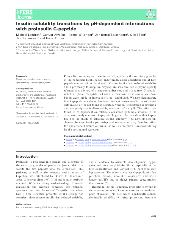 (PDF) Insulin solubility transitions by pH-dependent interactions with proinsulin C-peptide