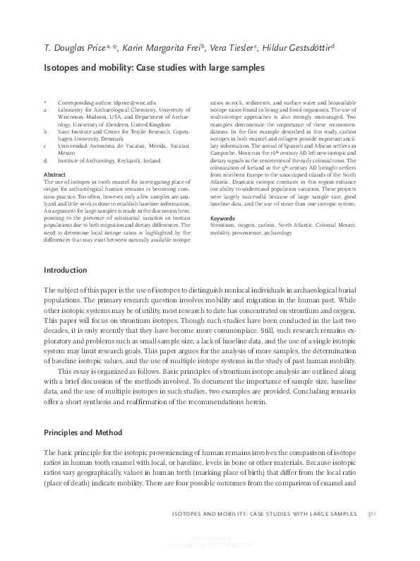 (PDF) Isotopes and mobility: Case studies with large samples