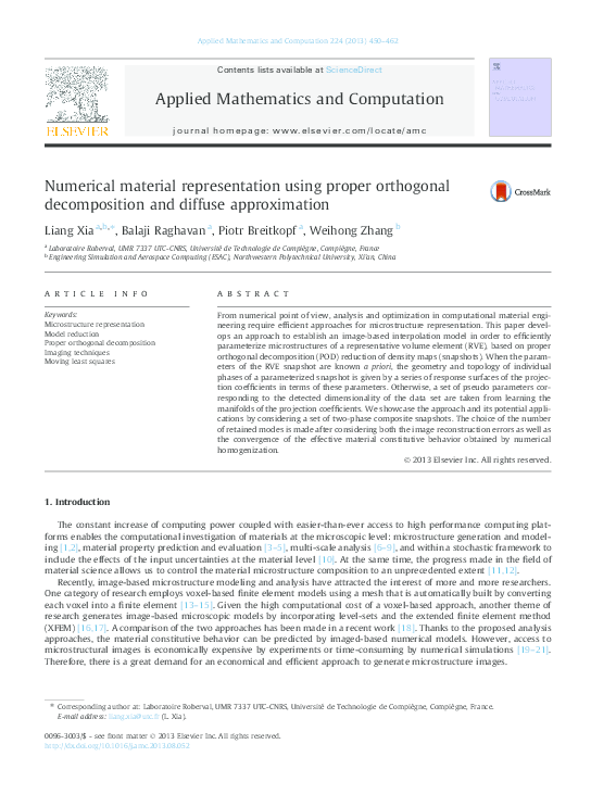Pdf Numerical Material Representation Using Proper Orthogonal Decomposition And Diffuse