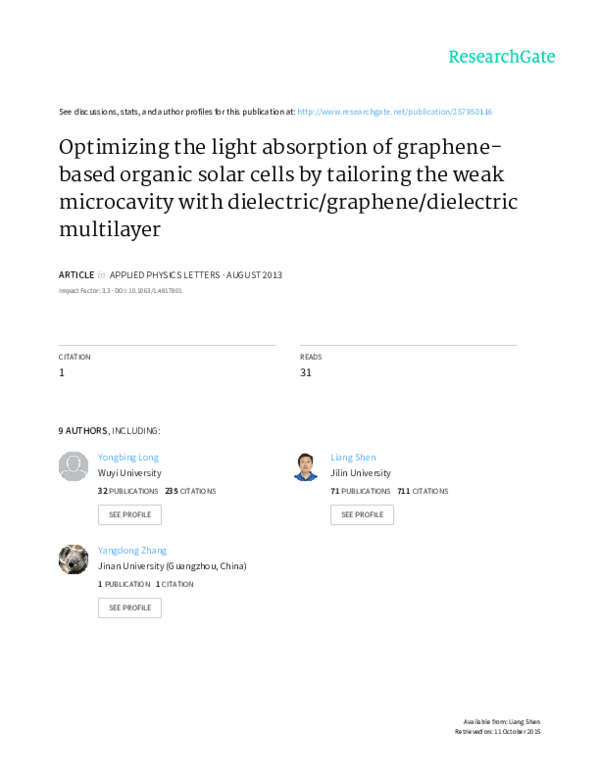 (PDF) Optimizing the light absorption of graphene-based organic solar ...