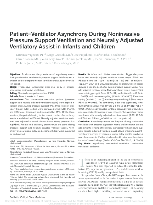 (PDF) Patient-Ventilator Asynchrony During Noninvasive Pressure Support ...