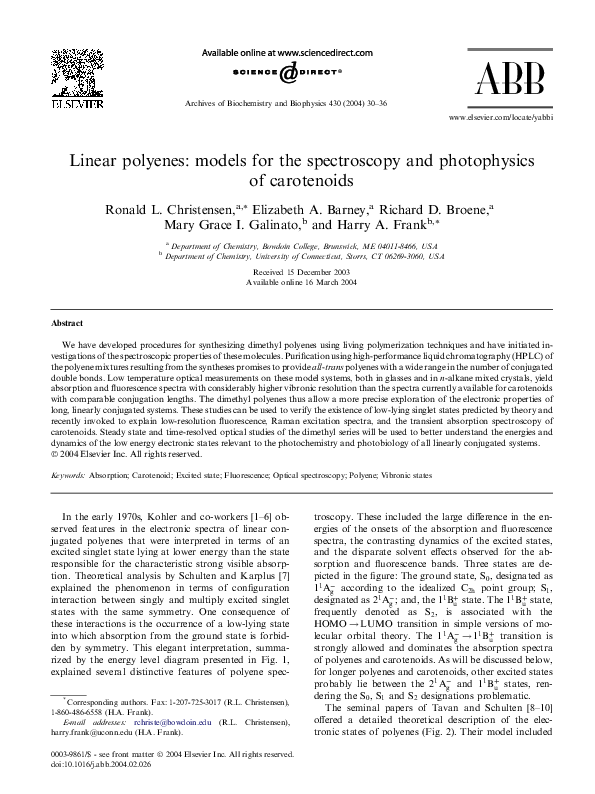(PDF) Linear polyenes: models for the spectroscopy and photophysics of ...