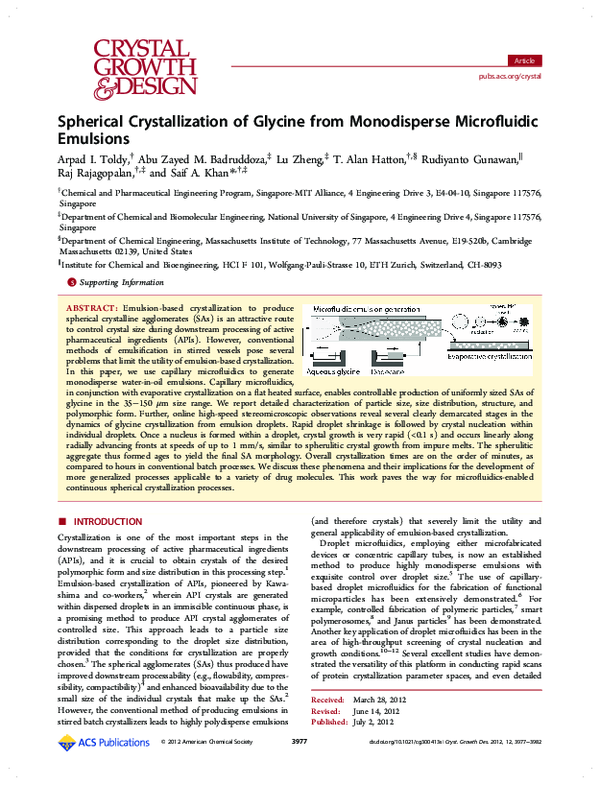 (PDF) Spherical Crystallization of Glycine from Monodisperse ...