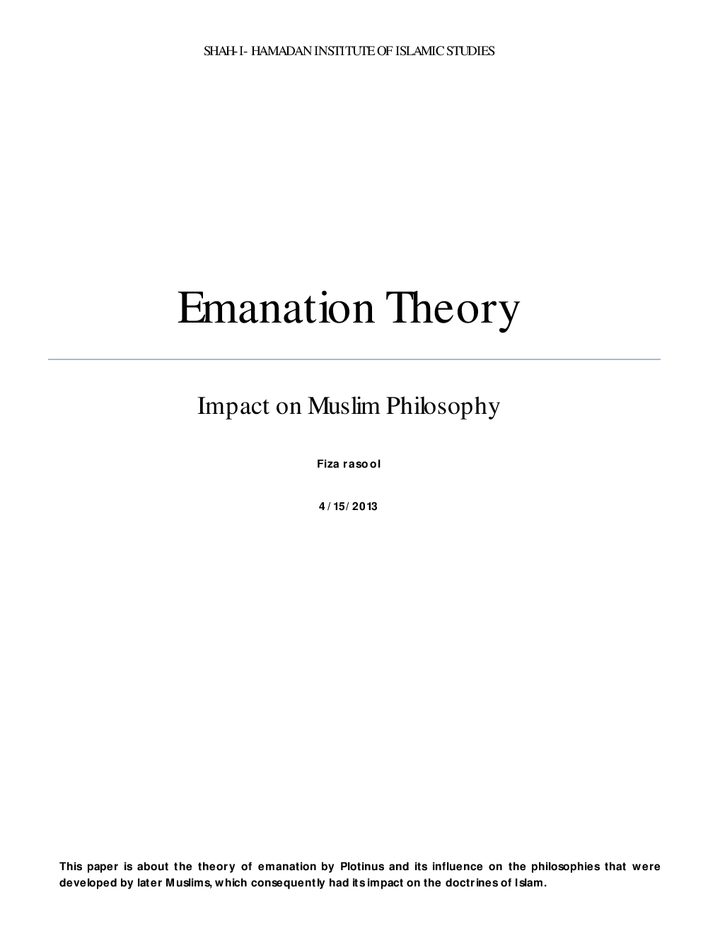 (PDF) Emanation and its impact on Muslim philosophy