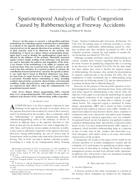 Pdf Spatiotemporal Analysis Of Traffic Congestion Caused By Rubbernecking At Freeway Accidents