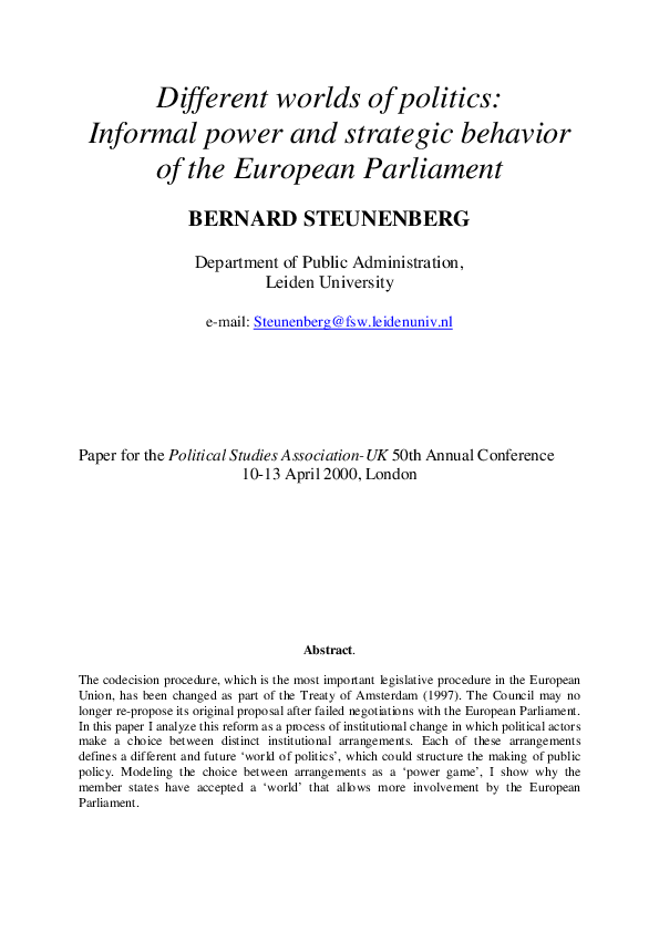 (PDF) Different worlds of politics: informal power and strategic ...