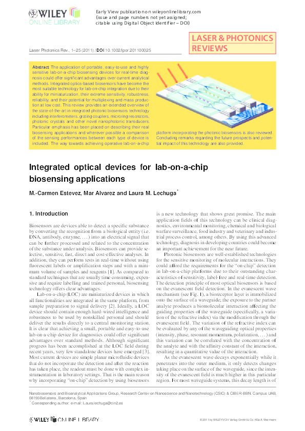 (PDF) Integrated optical devices for lab-on-a-chip biosensing applications