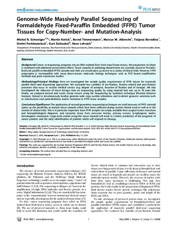 (PDF) Genome-Wide Massively Parallel Sequencing of Formaldehyde Fixed-Paraffin Embedded (FFPE ...