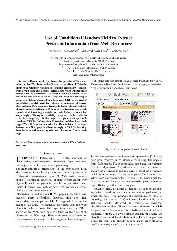 Pdf Use Of Conditional Random Field To Extract Pertinent Information From Web Resources