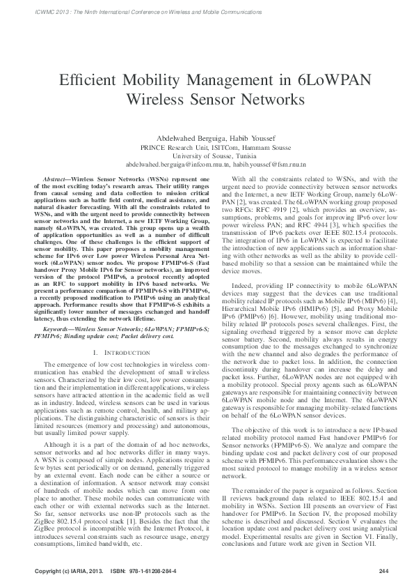 (PDF) Efficient Mobility Management in 6LoWPAN Wireless Sensor Networks