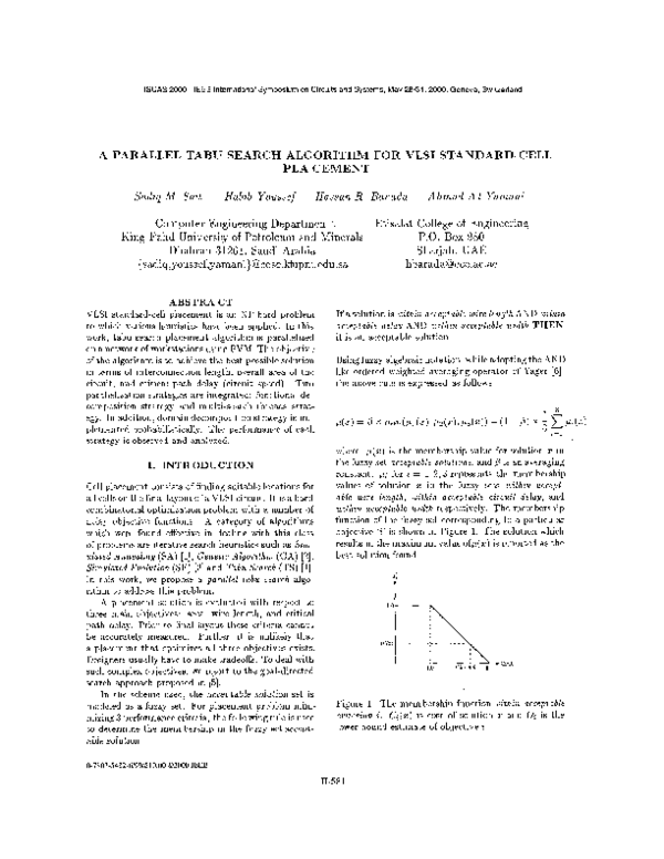 Pdf A Parallel Tabu Search Algorithm For Vlsi Standard Cell Placement Habib Youssef