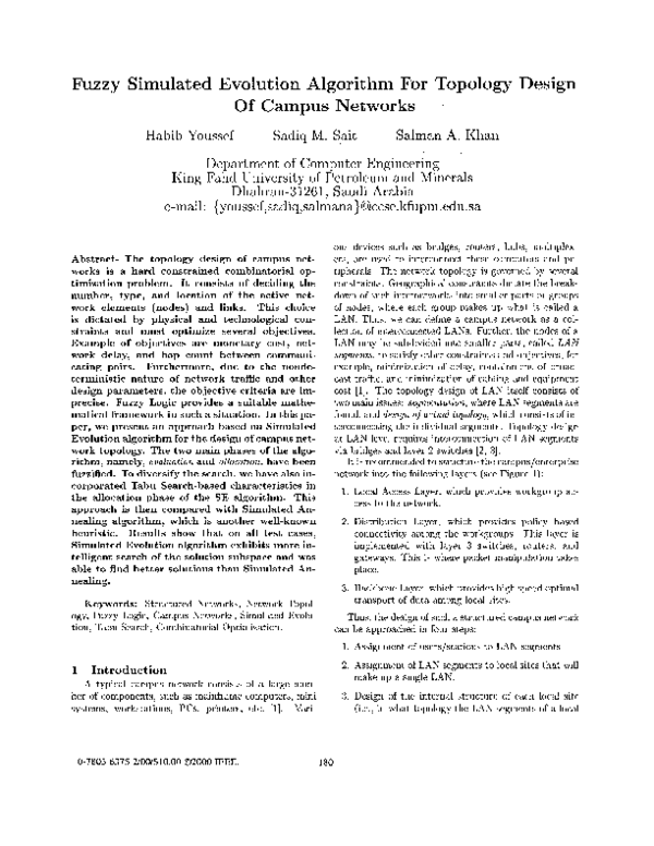 Fuzzy Simulated Evolution Algorithm For Topology Design Of Campus Networks