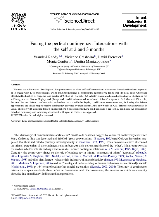 (PDF) Facing the perfect contingency: Interactions with the self at 2 ...