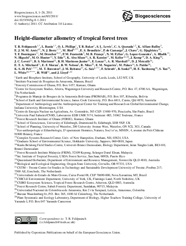 (PDF) Height-diameter allometry of tropical forest trees