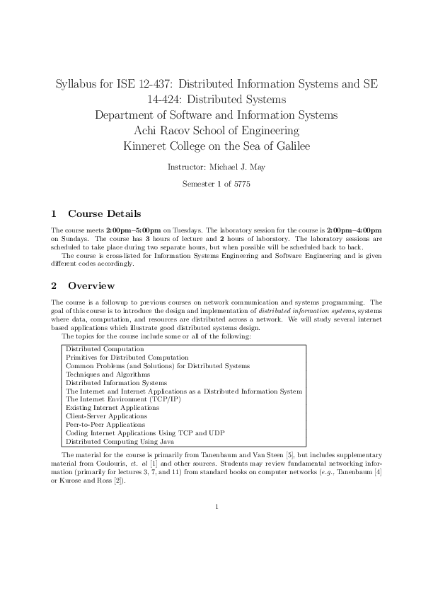 (PDF) Distributed Systems Syllabus 2014