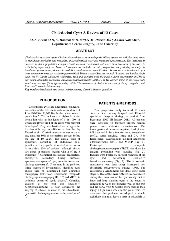 (PDF) Choledochal Cyst: A Review of 12 Cases