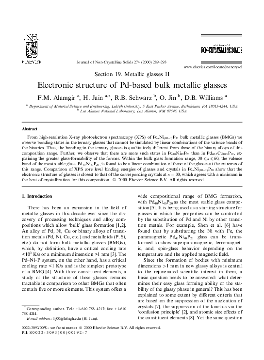 (PDF) Electronic structure of Pd-based bulk metallic glasses