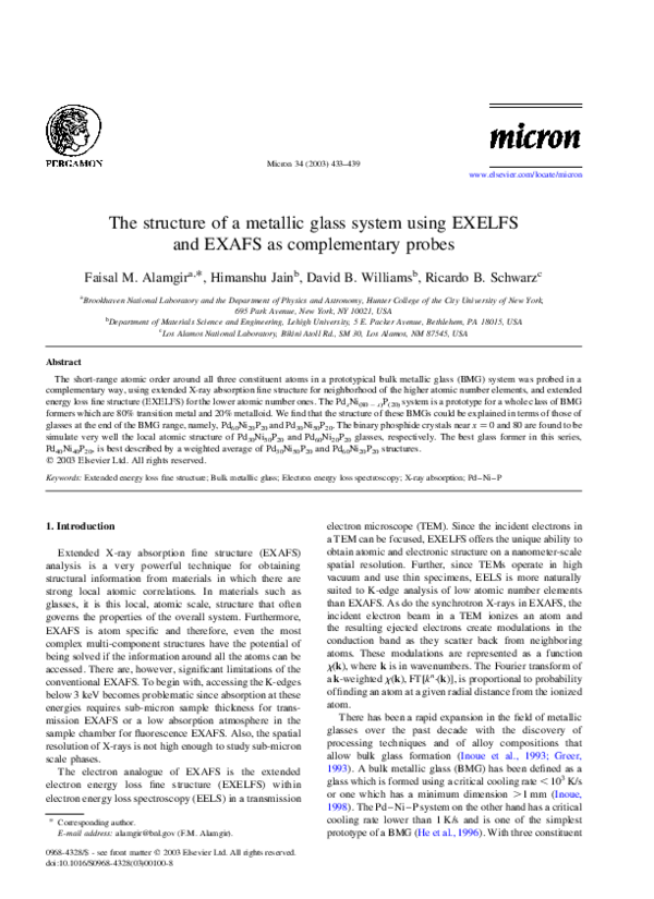 (PDF) The structure of a metallic glass system using EXELFS and EXAFS ...