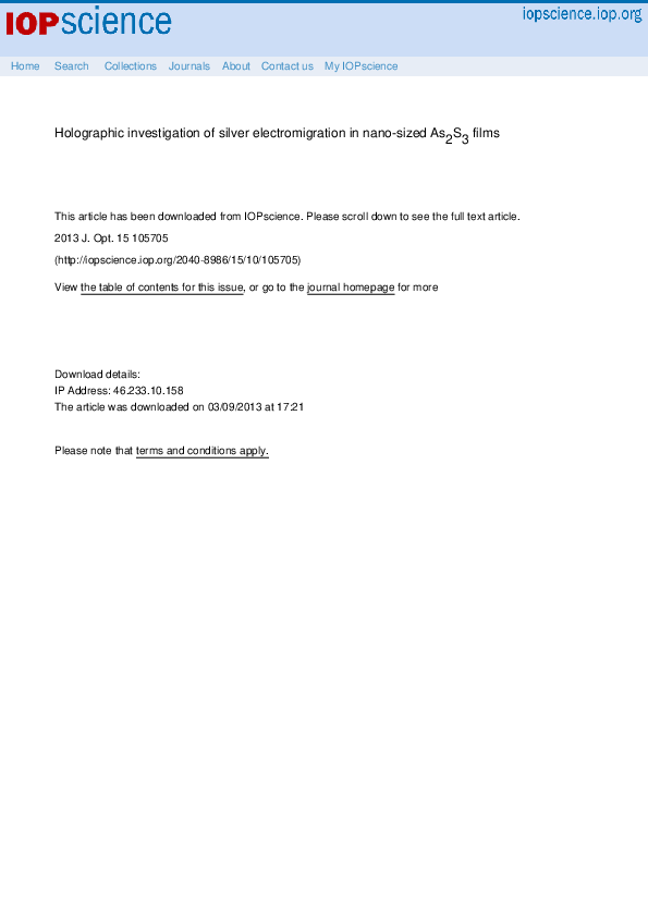 (PDF) Silver Electromigration in As2S3 Nano-Films