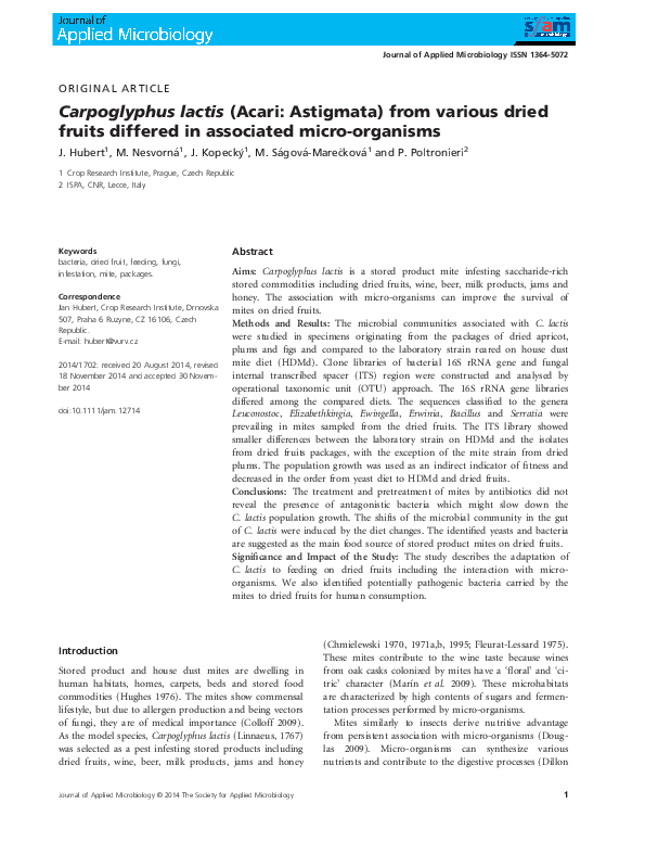 (PDF) Carpoglyphus lactis (Acari: Astigmata) from various dried fruits ...