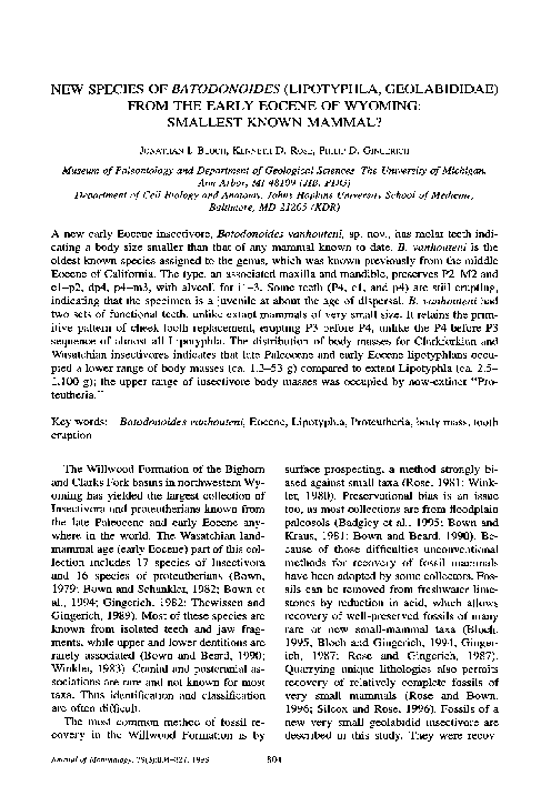 (PDF) New species of Batodonoides (Lipotyphla, Geolabididae) from the ...