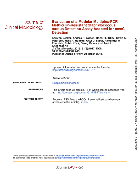 (PDF) Evaluation of a Modular Multiplex-PCR Methicillin-Resistant Staphylococcus aureus ...