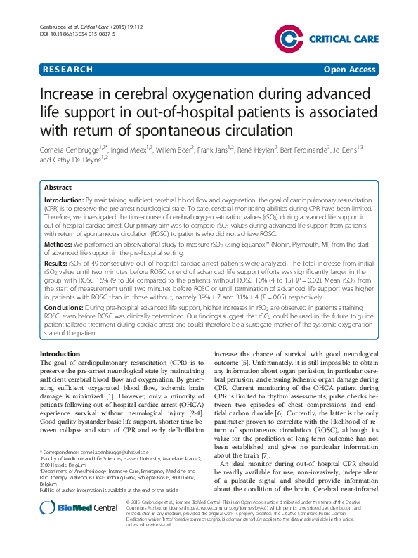 (PDF) Cerebral regional oxygen saturation during cardiopulmonary ...